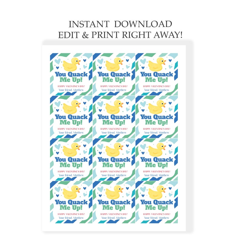 Editable You Quack Me up Valentine's Day Duck Tag, Printable Lucky Duck ...