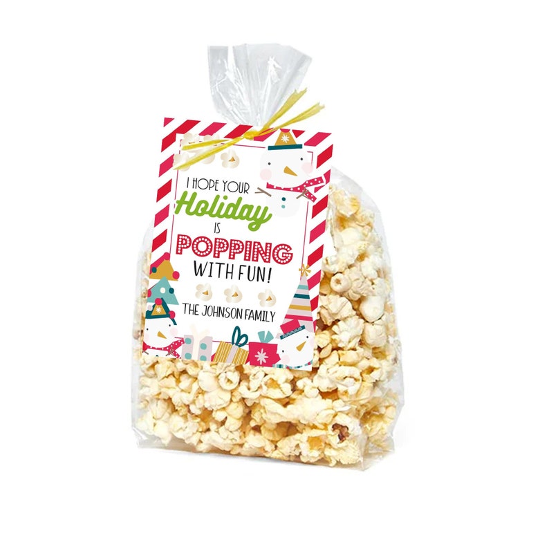 Holiday Popcorn Printable Gift Tags, Christmas Gift Ideas, Editable ...