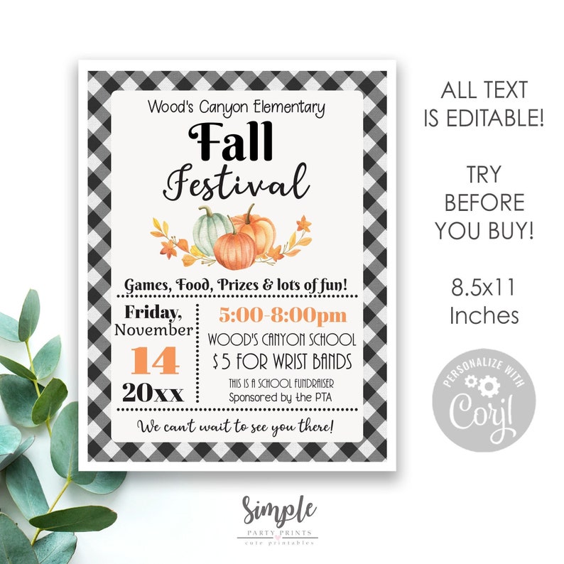Editable Fall Festival Digital Flyer for Pumpkin Patch Party - Etsy