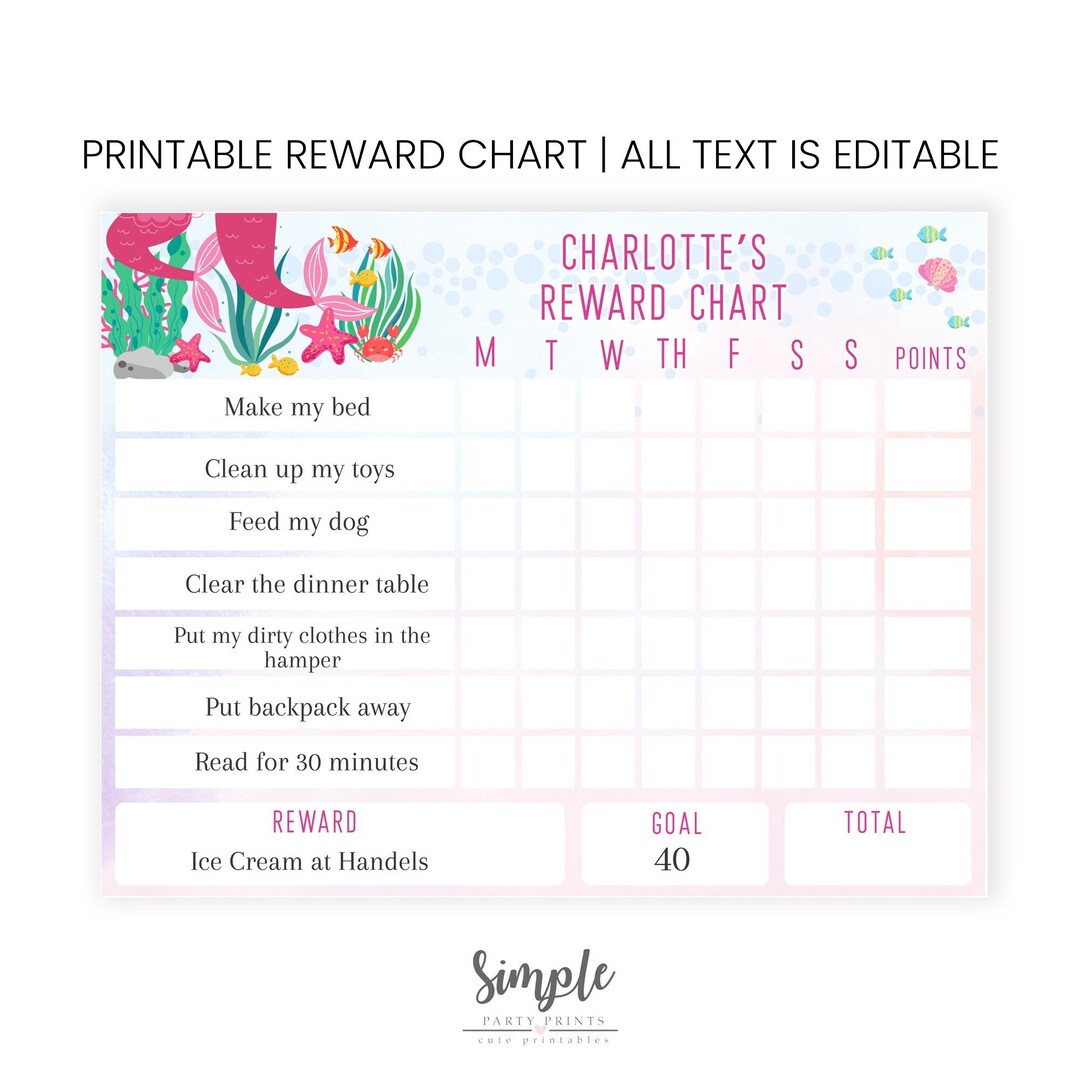 Kids Reward Chart Printable Chore Charts for Children Editable Reward ...