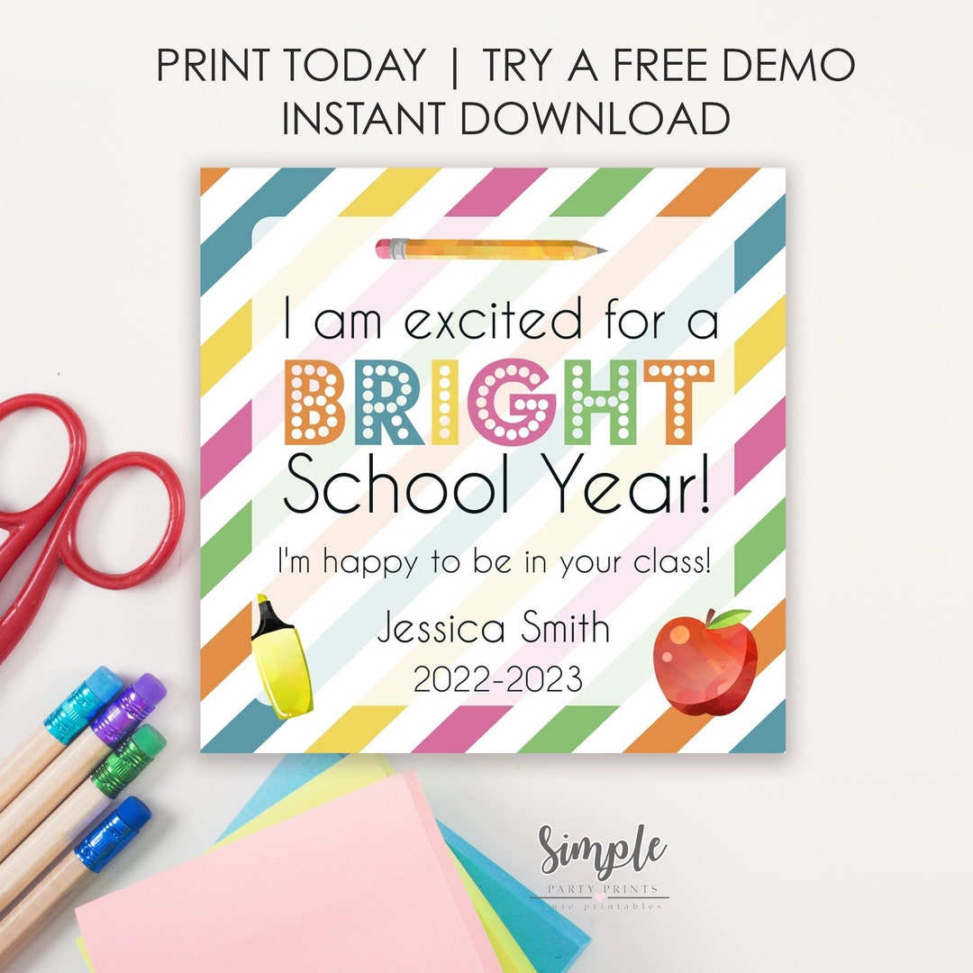 Printable Happy First Day of School Tag, Editable Back to School Label ...