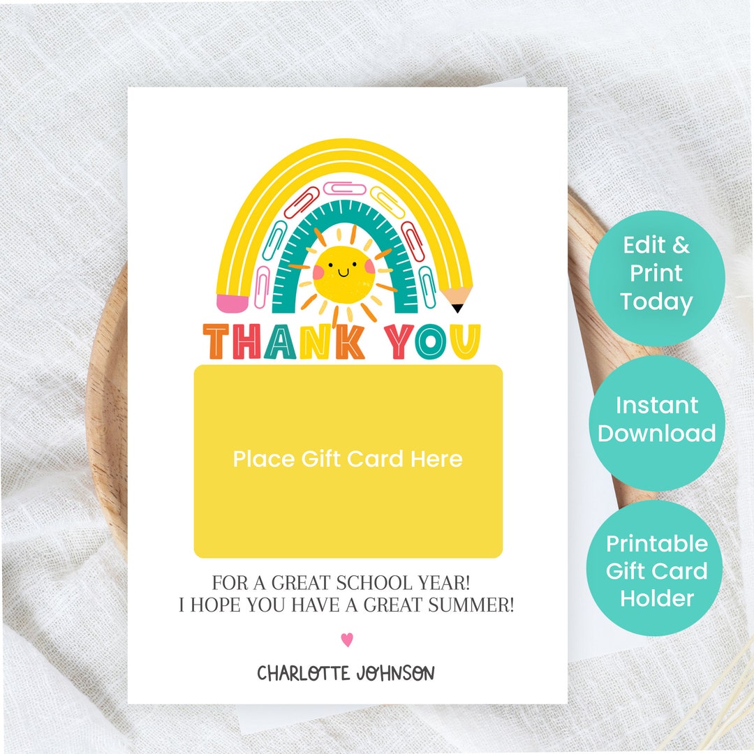 Teacher Gift Card Holder End of Year Gifts for Teachers Printable Gift ...