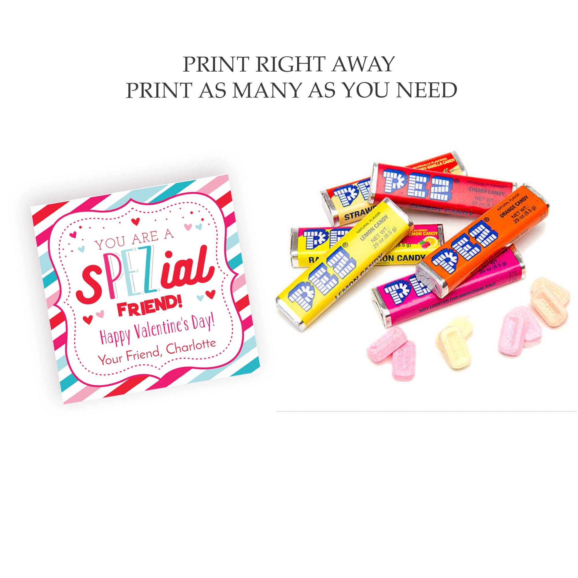 Valentines Day Pez Candy Kids Cards, Valentine's Day Tag, Valentine ...