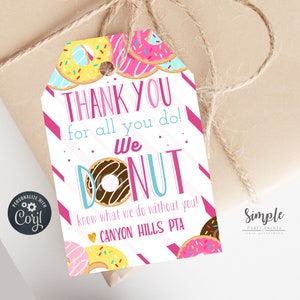 Printable Teacher Appreciation Donut Tags, Cute Donut Thank You Tag for ...