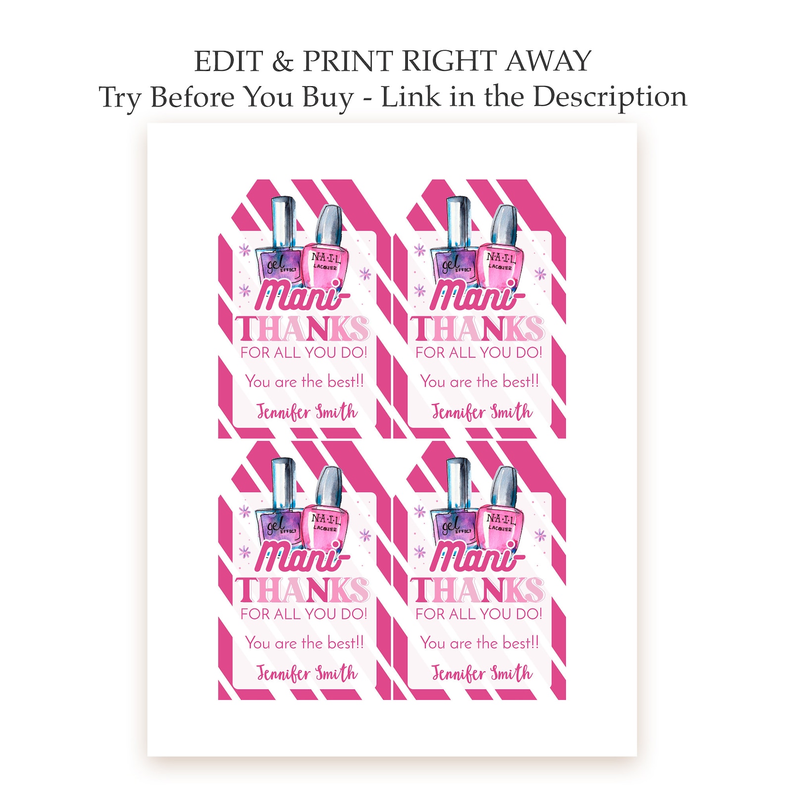 Printable Mani-thanks Tag Appreciation Gift Ideas for - Etsy