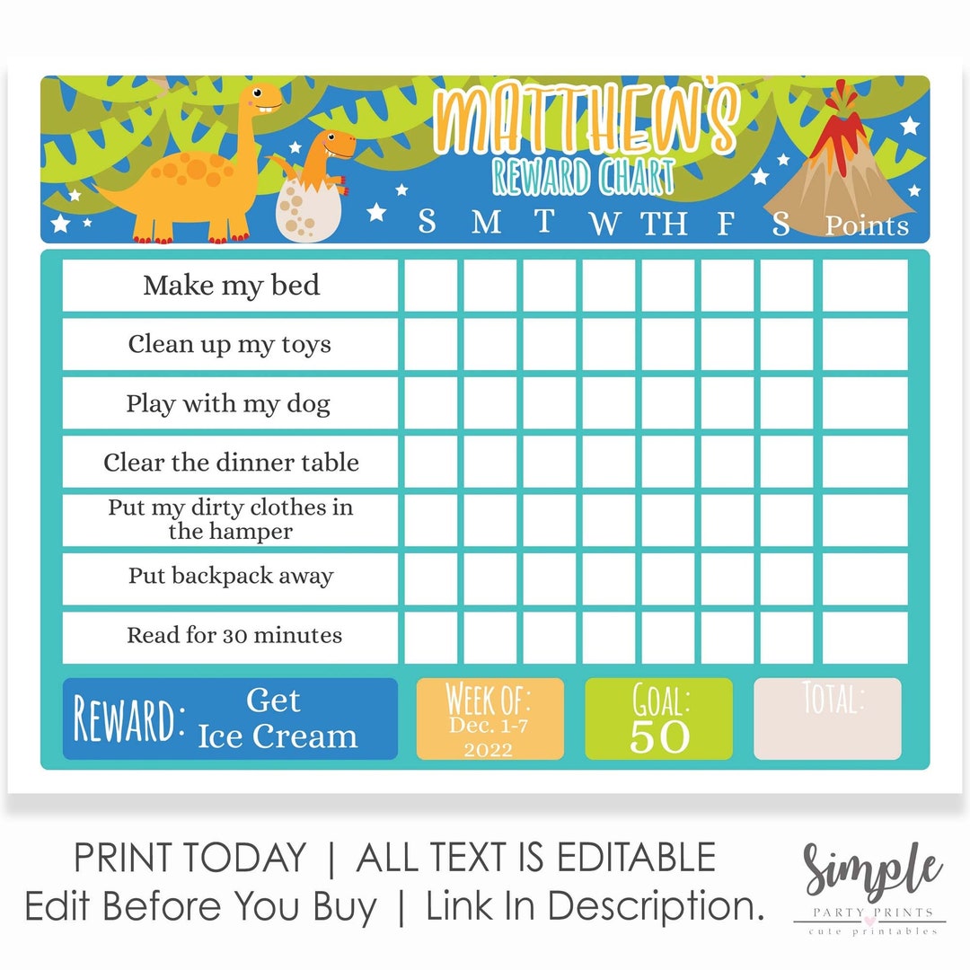 Kids Reward Chart - Printable Chore Charts for Children - Editable ...