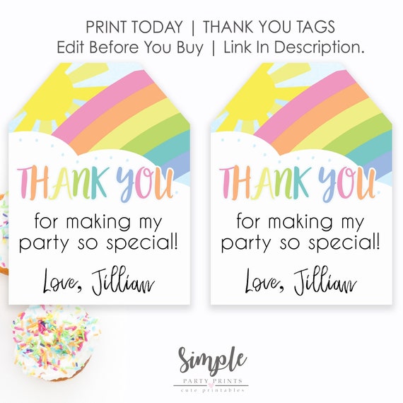 Editable Pastel Rainbow Favor Tags, Personalized Pastel Rainbow Gift ...