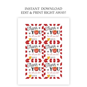 Printable Thank You Gift Tag for Teachers, PTA PTO Gift, Editable End ...