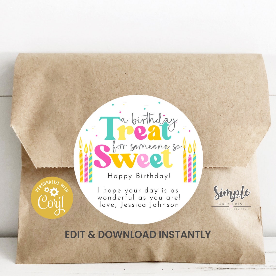 Printable Bright Happy Birthday Sticker - Editable Birthday Gift Ideas ...