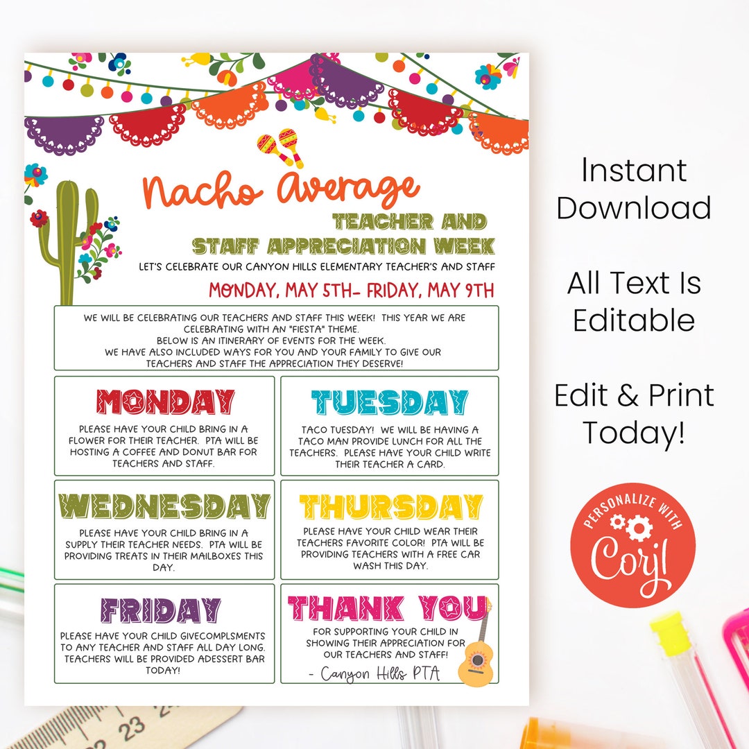Editable Nacho Average Teacher Appreciation Instructions Template ...