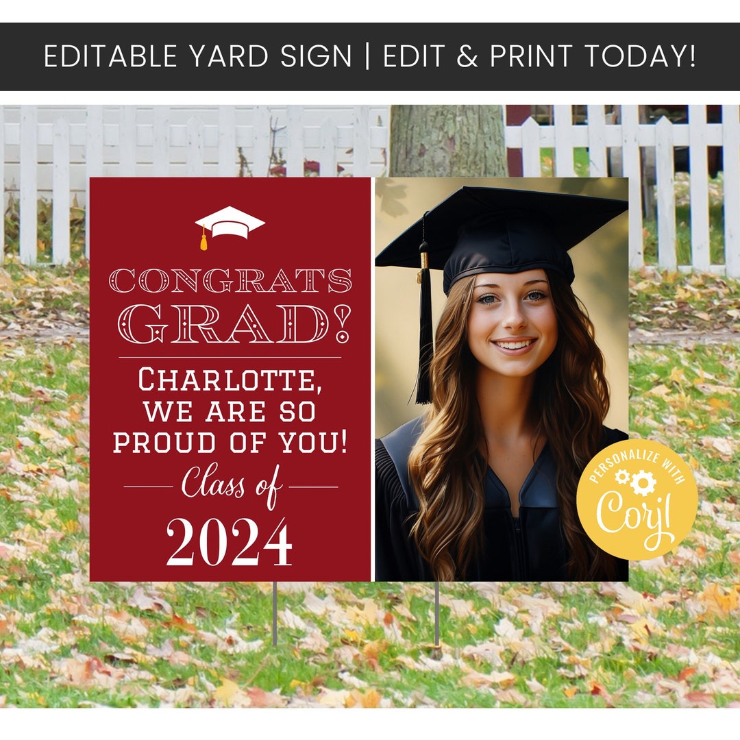 Editable Red Graduation Yard Sign, Printable Graduation Signs ...