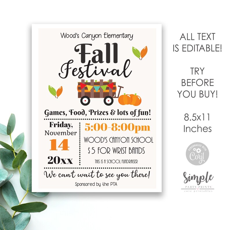 Editable Fall Festival Digital Flyer for Pumpkin Patch Party - Etsy
