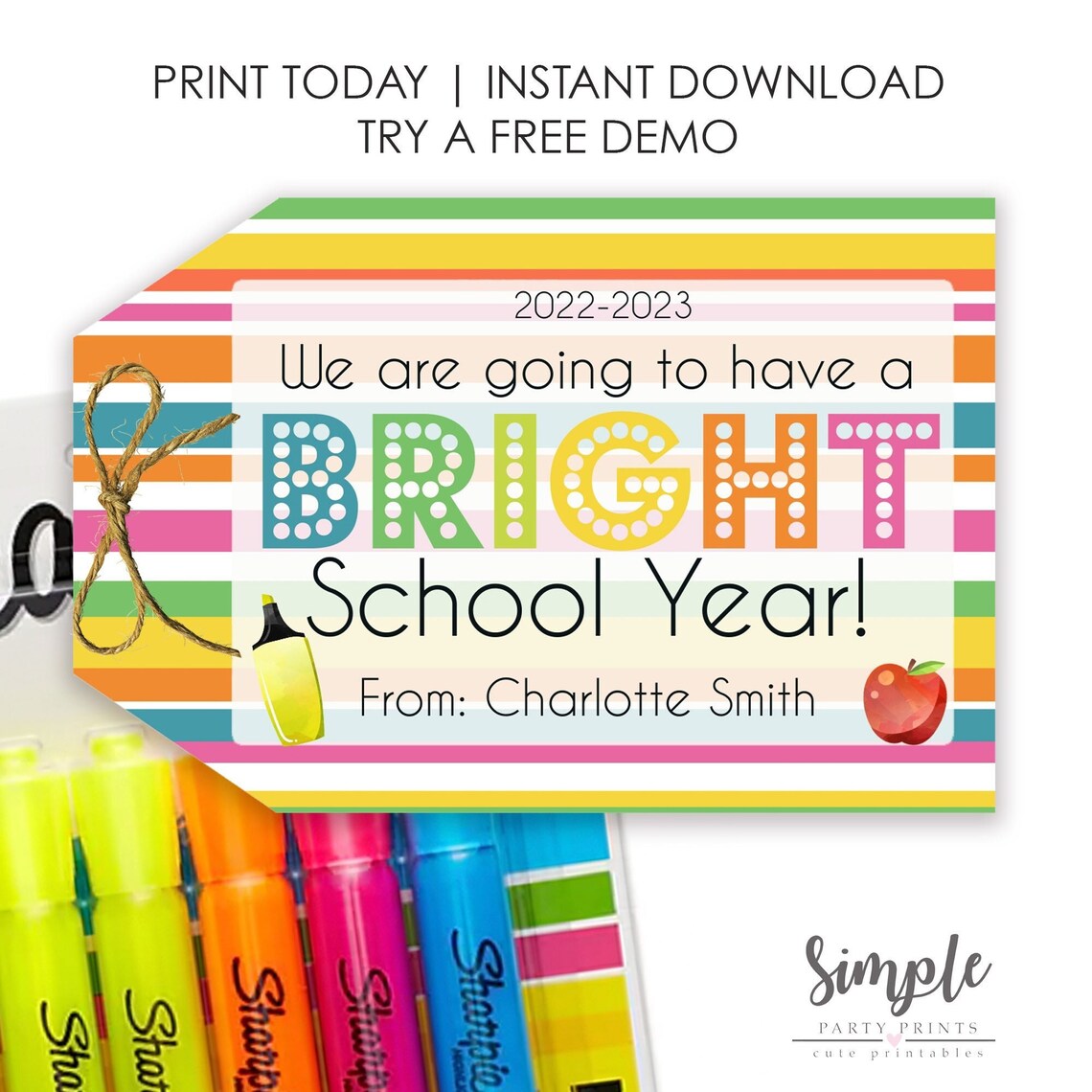 Back to School Printable Tag for Highlighters Editable Back - Etsy
