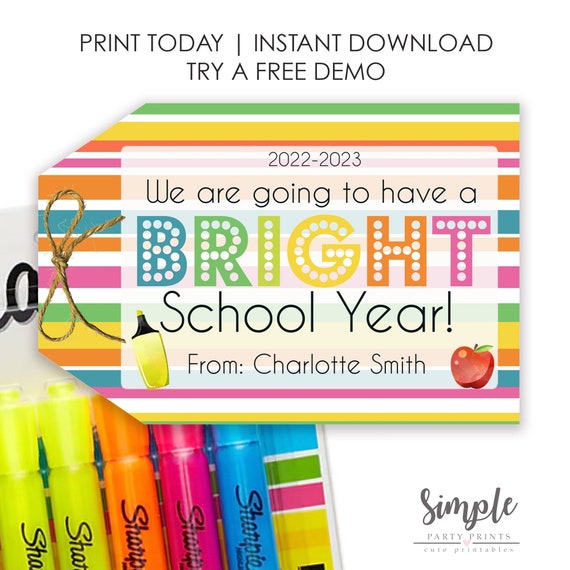 Back to School Printable Tag for Highlighters, Editable Back to School ...