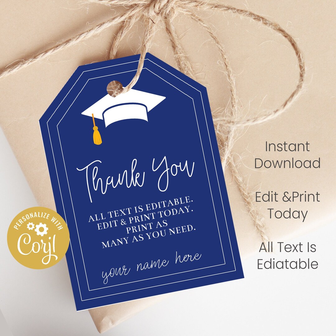 Editable Graduation Hat Blank Tags Instant Download, Blue Printable ...