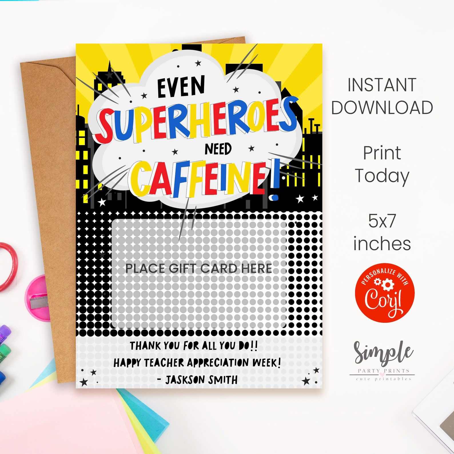 Super Hero Teacher Coffee Gift Card Holder, Teacher Appreciation Gifts ...