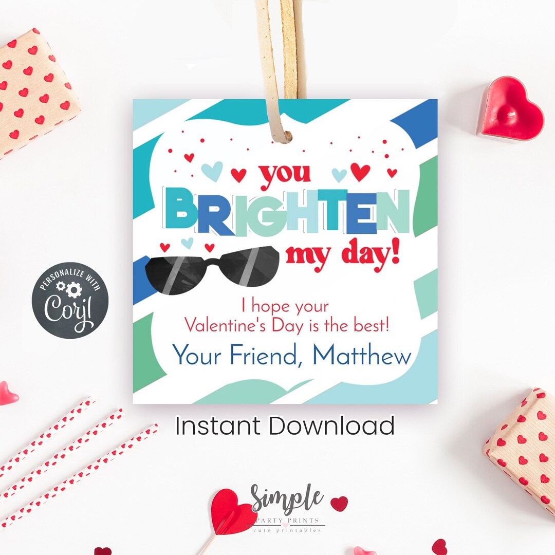Printable Sunglasses Valentine's Day Tags, Classroom Exchange Cards for ...