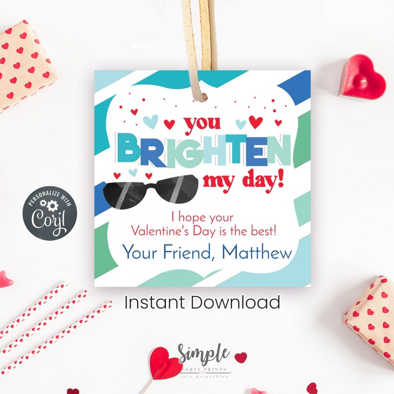 Printable Sunglasses Valentine's Day Tags Classroom - Etsy