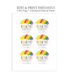 Rainbow Sticker Tag - Printable Favor Gift Tags - All Text is Editable ...