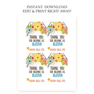 Printable Floral Thank You Tags, Teacher Appreciation Favor Tag, Thanks ...