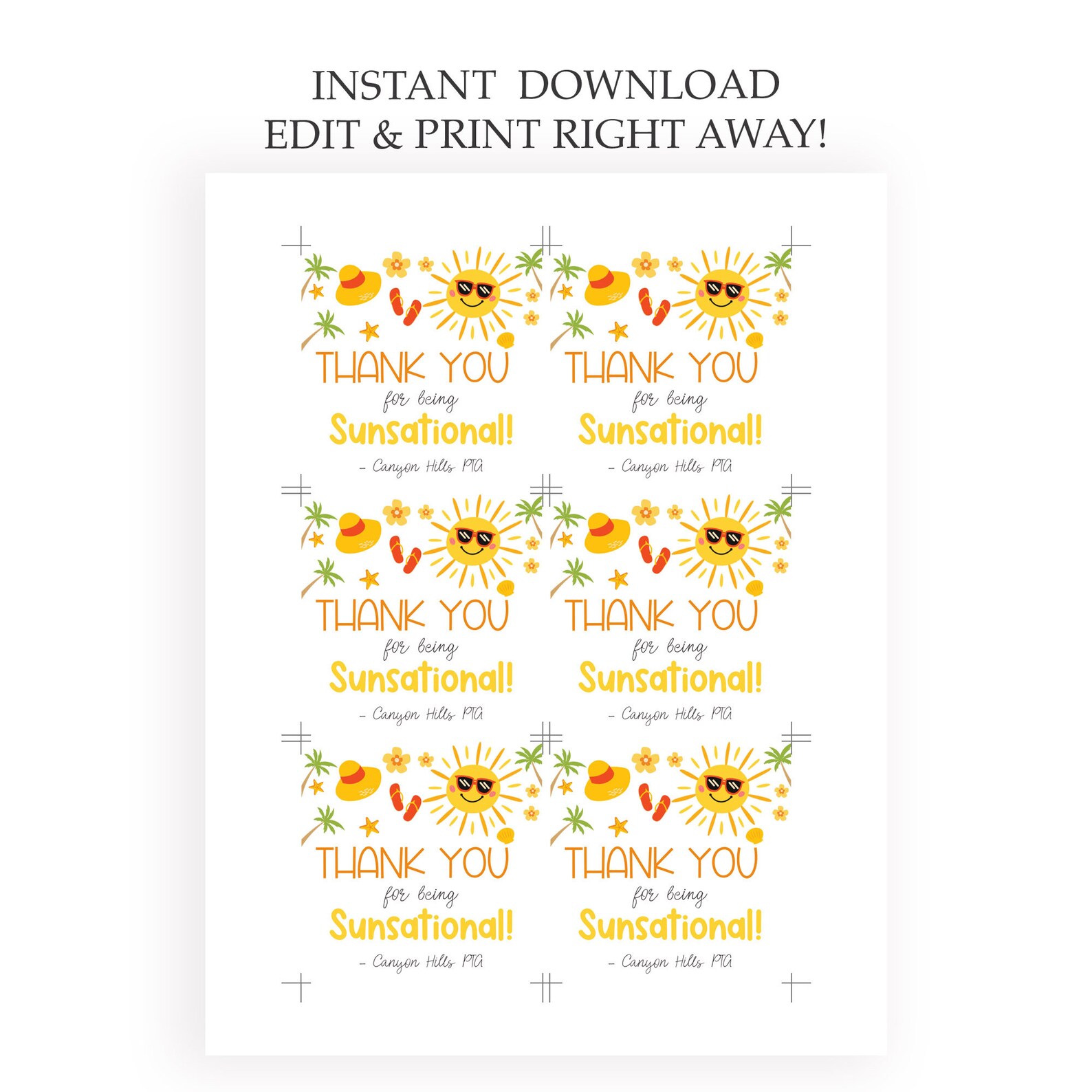 Bright Sunny Teacher Appreciation Week Tags, Printable Summer Thank You ...
