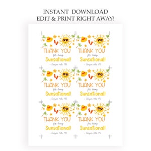 Bright Sunny Teacher Appreciation Week Tags, Printable Summer Thank You ...