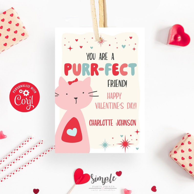 Printable Purr-fect Friend Valentine's Day Tags, Classroom Exchange ...