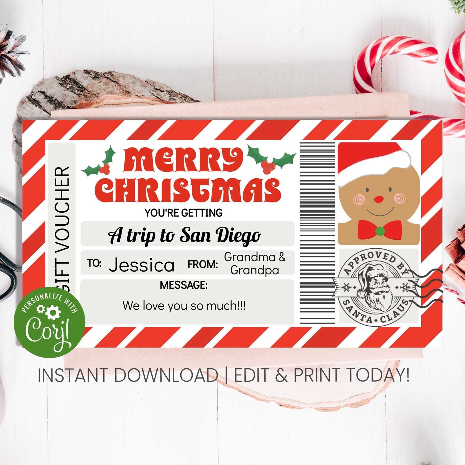 Printable Christmas Gift Certificate Template , Holiday Gift ...