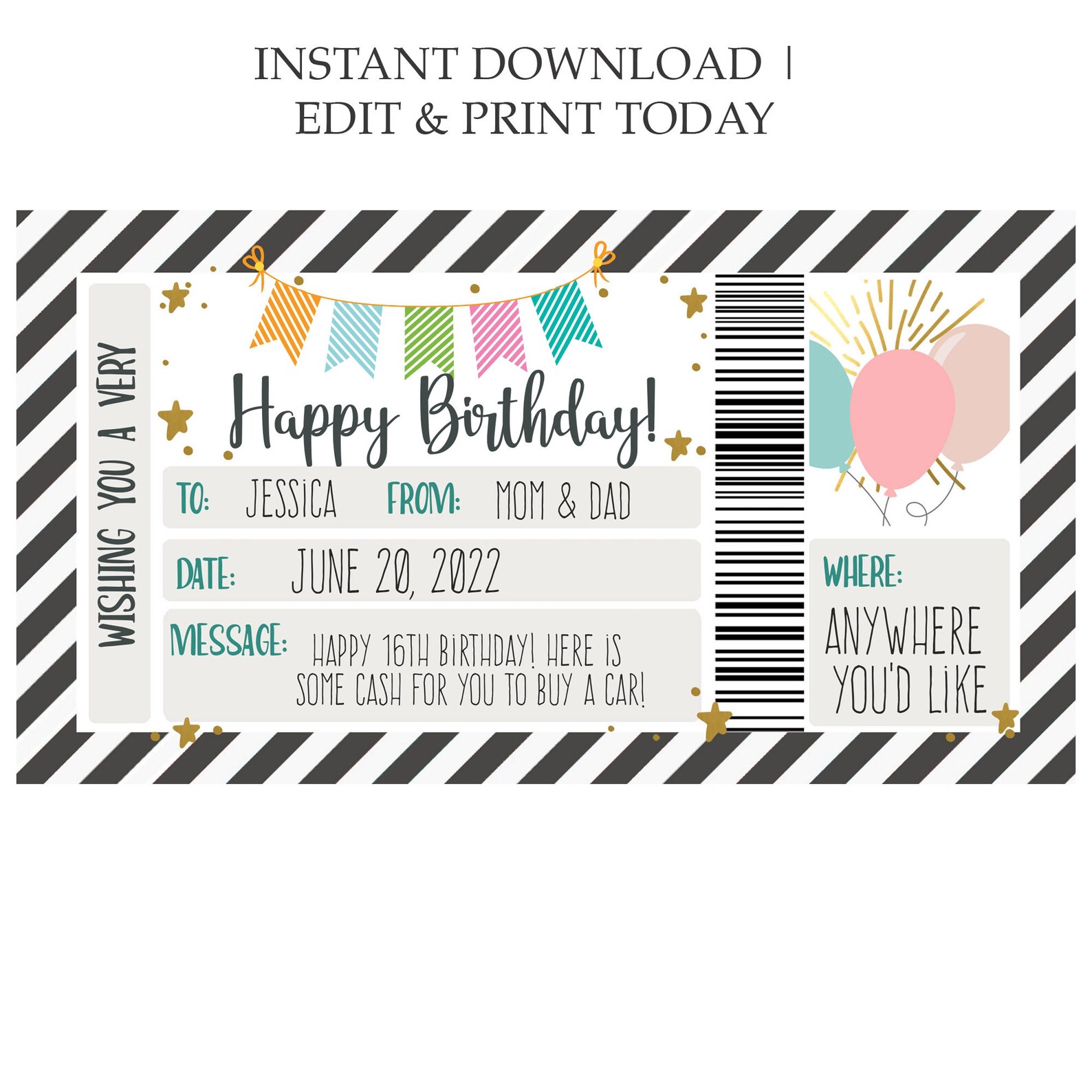 Editable Birthday Gift Voucher Printable Bday Certificate - Etsy