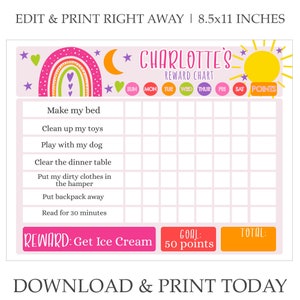 Kids Reward Chart - Printable Chore Charts for Children - Editable ...
