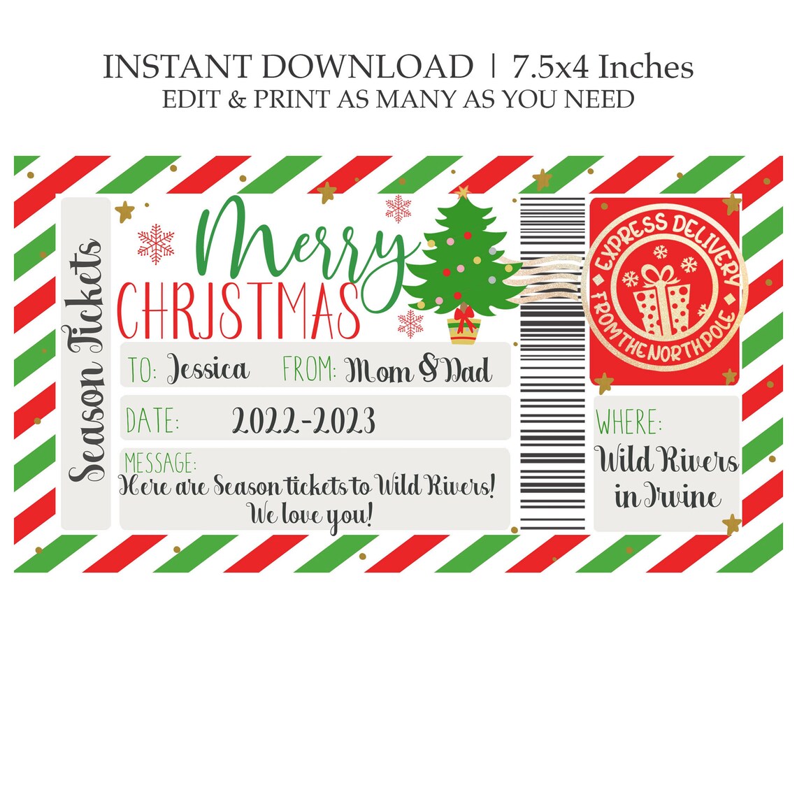 Printable Christmas Voucher Template, Editable Christmas Gift ...