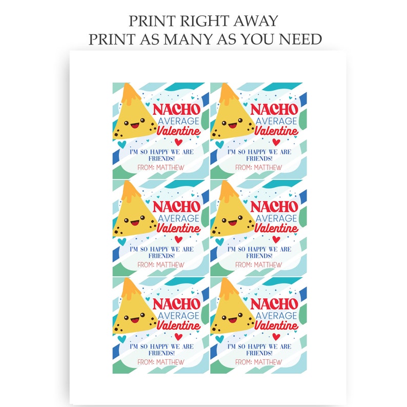 Printable Nacho Average Valentine's Day Cards for Kids - Etsy
