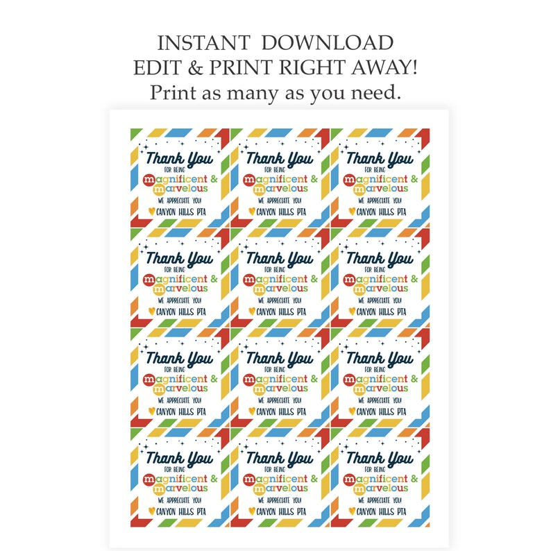 Printable M&M Tags for Teacher Appreciation, Editable Back to School ...