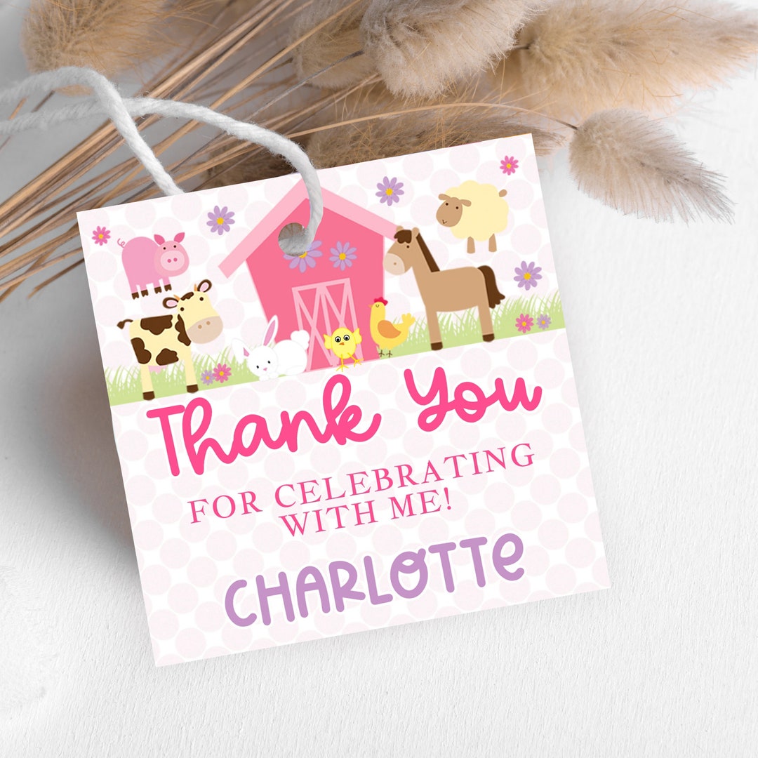 Petting Zoo Animal Birthday Favor Tags | Editable Pink Farm Barnyard ...