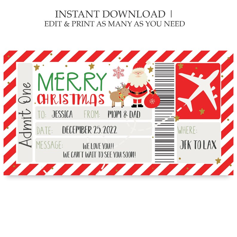 Printable Christmas Boarding Pass Template Surprise Trip - Etsy