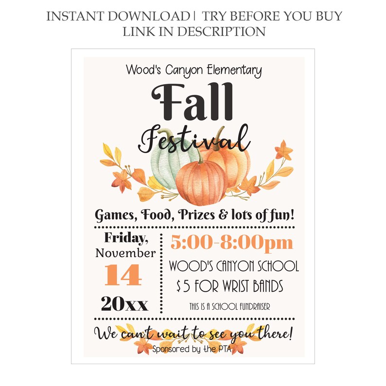 Editable Fall Festival, Digital Flyer for Pumpkin Patch Party, School ...