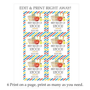 First Day of School Printable Tag, Welcome Back to School Labels, Gifts ...