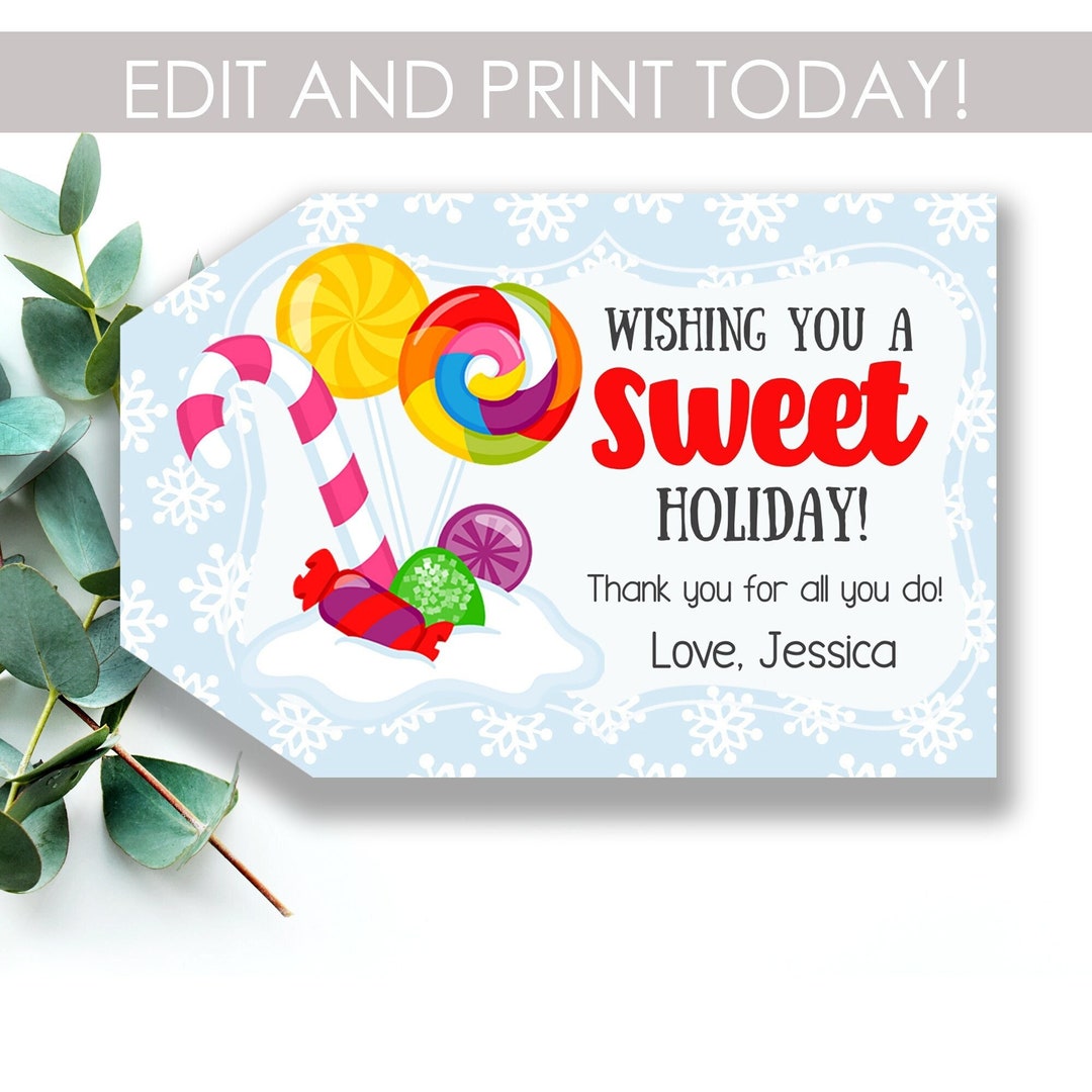 Candy Printable Tags, Sweet Holiday Tags, Christmas Printable Tags ...