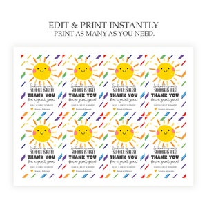 Summer Treat Favor Tags Printable End of the School Year Gift Tags for ...