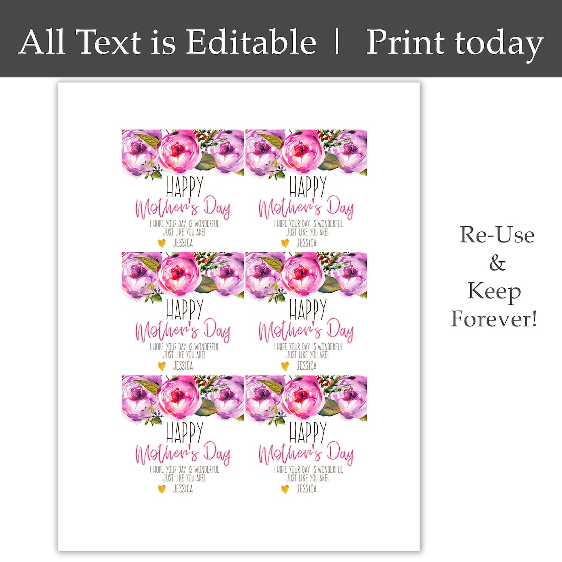Printable Mother's Day Tag Happy Mothers Day Gift Ideas - Etsy