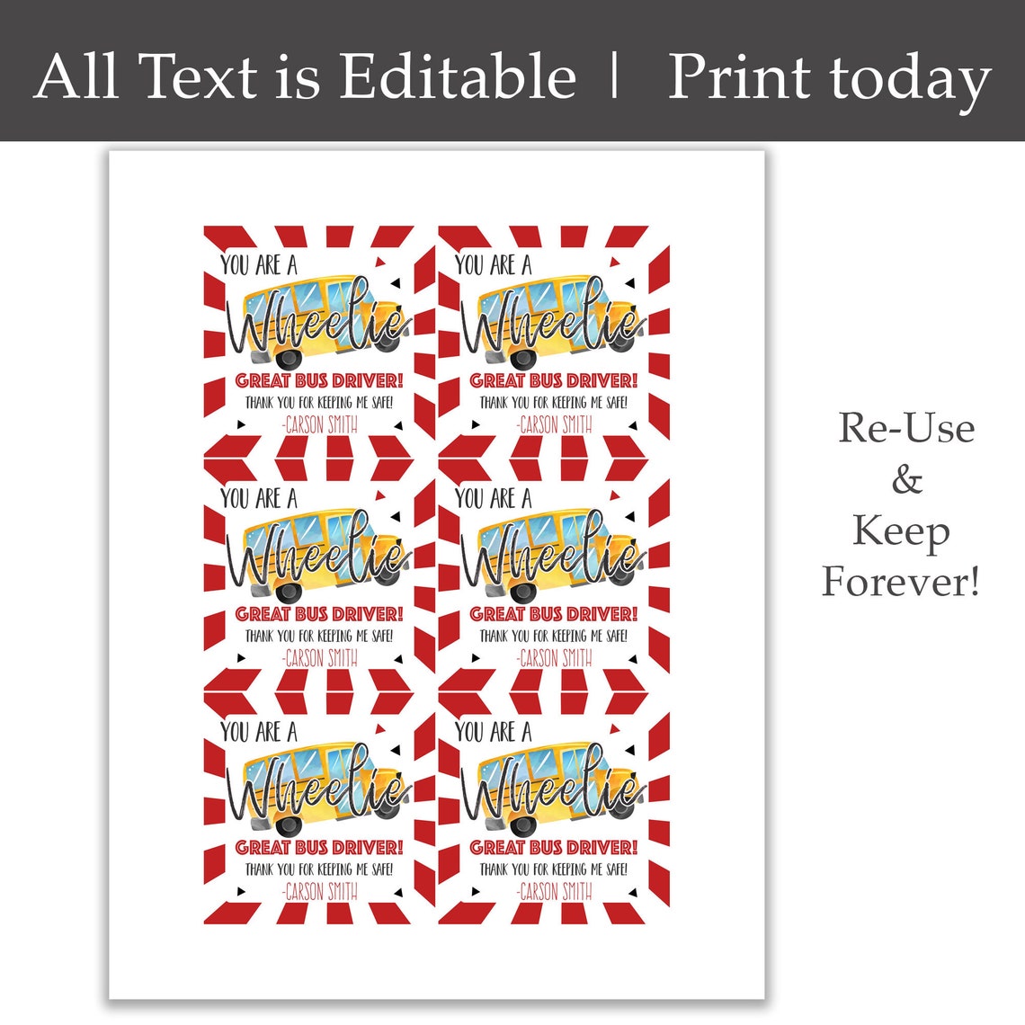 Bus Driver Printable Tag Printable Teacher Appreciation Gift - Etsy
