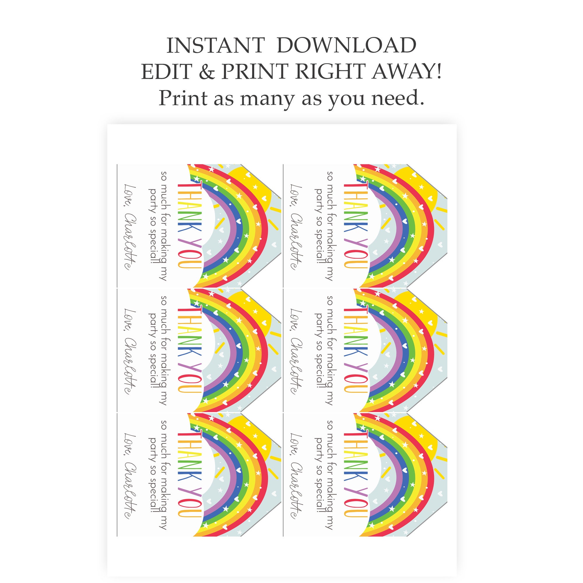 Editable Rainbow Favor Tag Rainbow Gift Tags Rainbow Thank You Tags ...