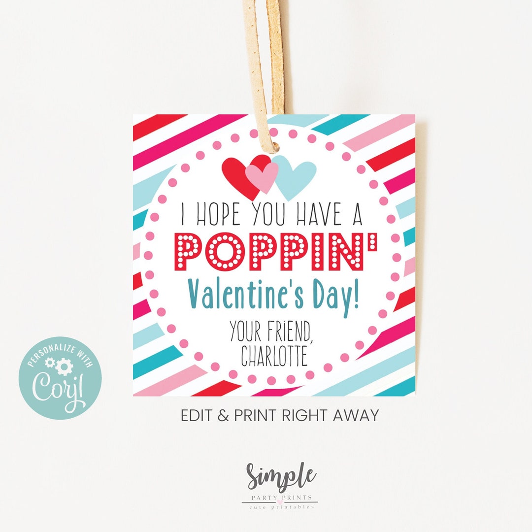Pop It Valentines Day Kids Cards, Valentine's Tag, Valentine Card Label ...