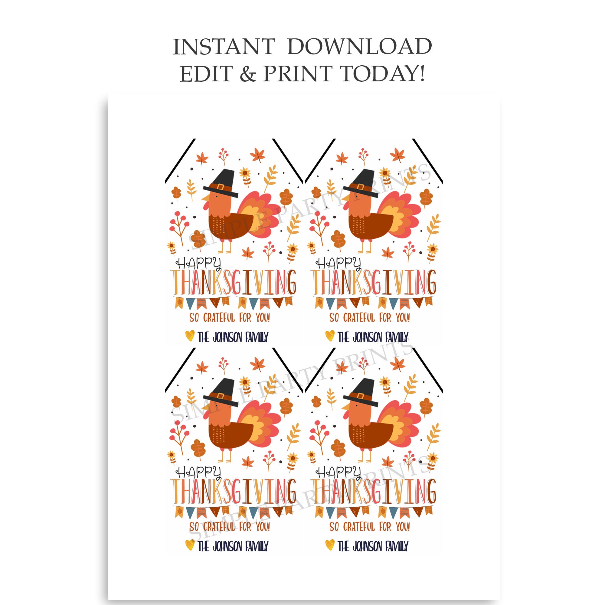 Editable Thanksgiving Day Gift Tag, Friendsgiving Favors, Thank You ...