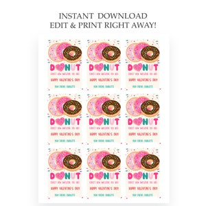 Donut Valentines Day Kids Cards, Valentine's Day Tags, Valentine Card ...
