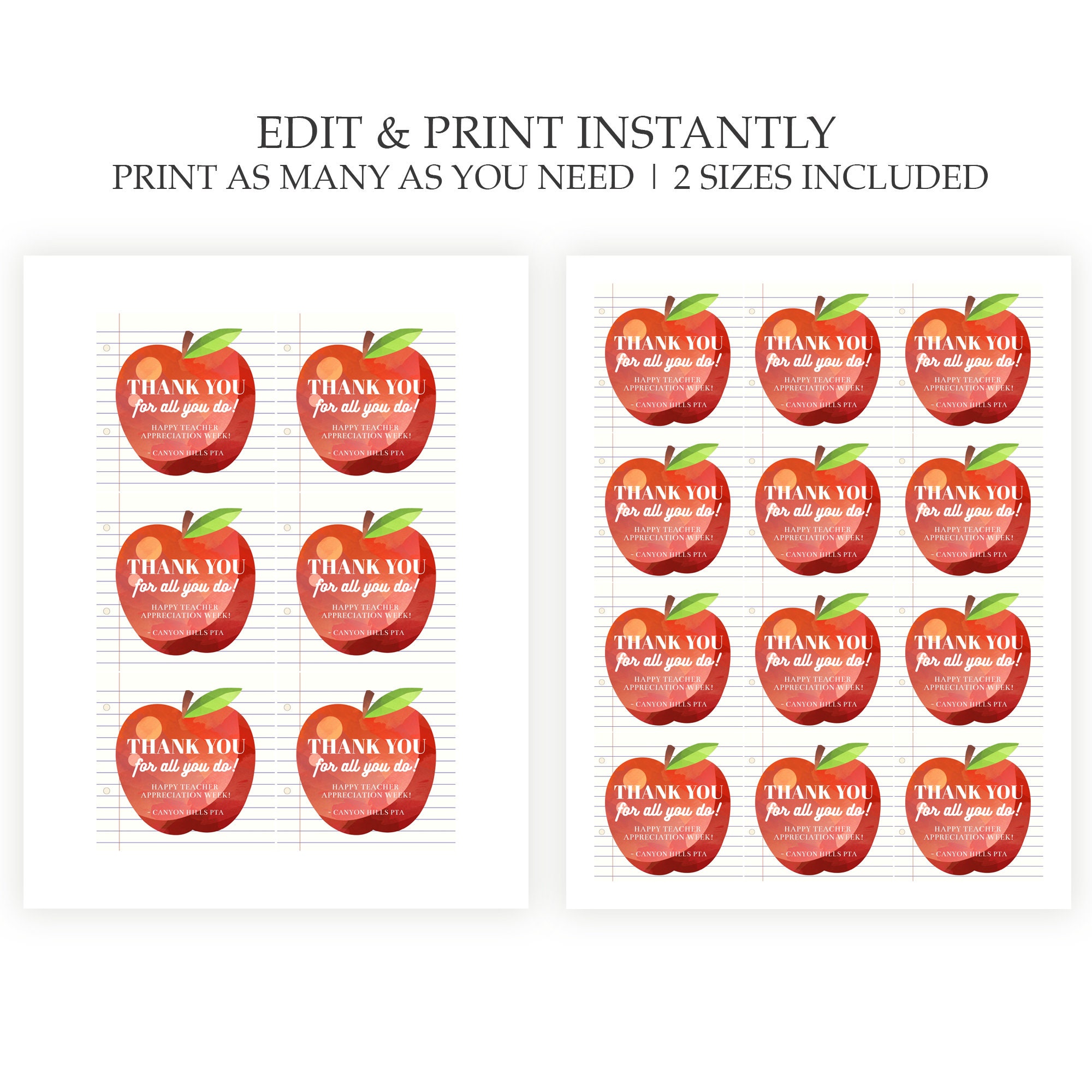 Apple Teacher Appreciation Week Tag - Printable End of School Year ...