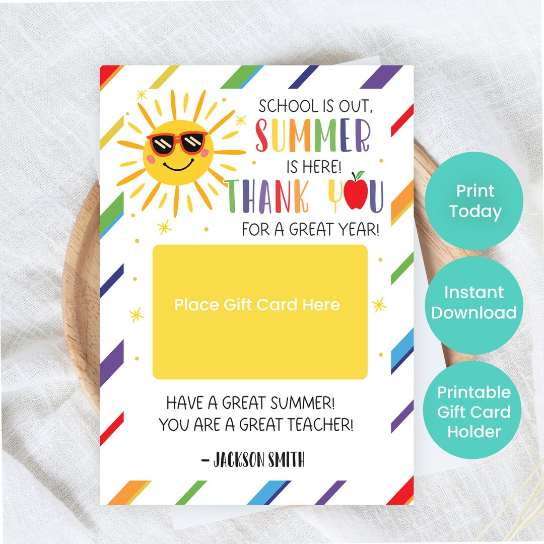 Printable End of the School Year Gift Card Holder Template, Summer is ...