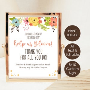 Printable Flower Themed 8x10 Sign, Teacher Appreciation Thank You Sign ...