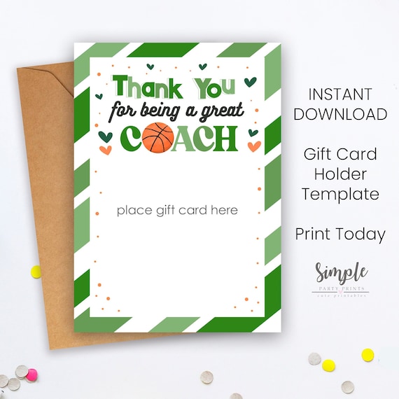 Printable Thank You Gift for Basketball Coach, Gift Card Holder ...