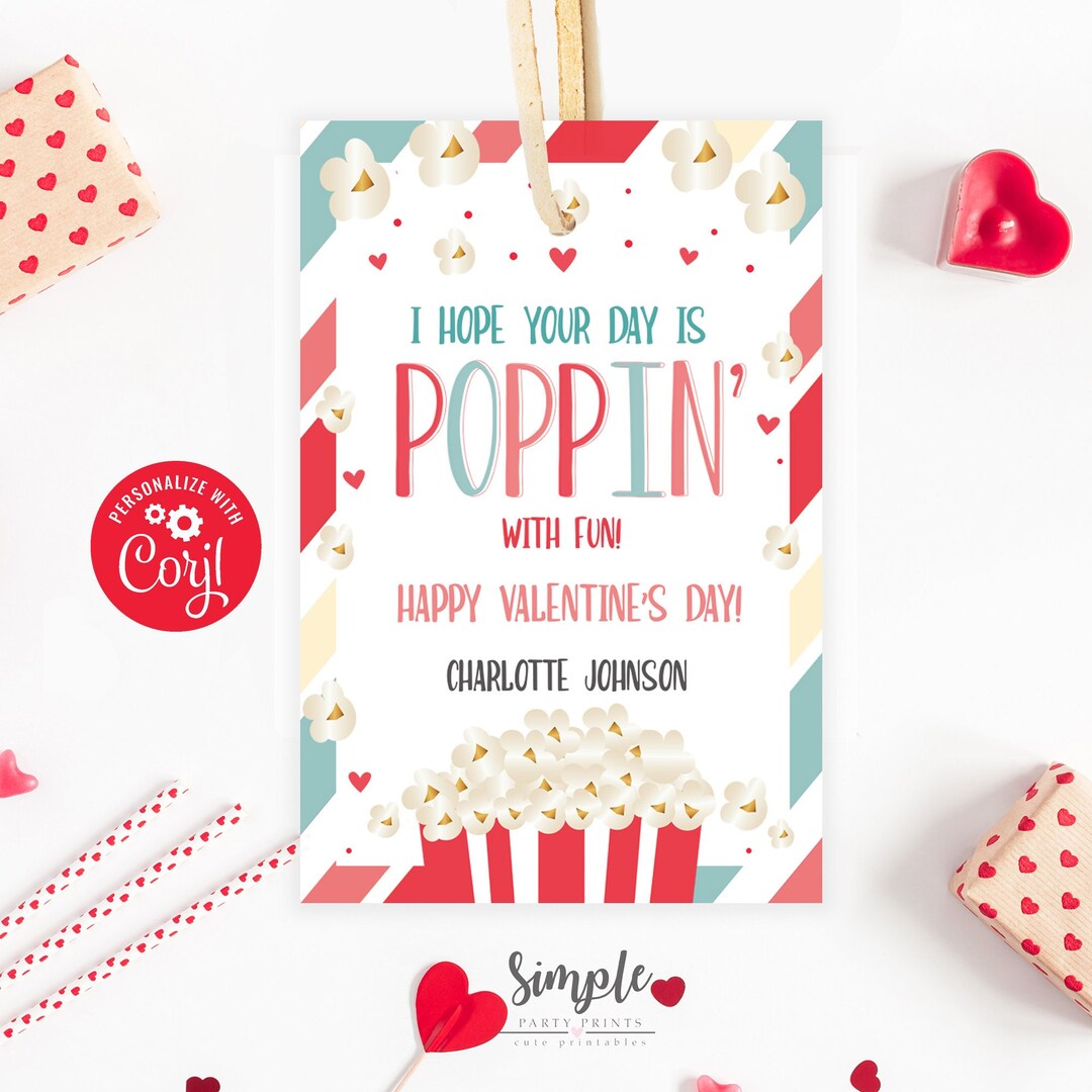 Printable Popcorn Valentine's Day Tags, Poppin With Fun Valentine ...